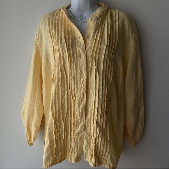 JM Collection | Tops | Jm Collection 0 Linen Pintuck Blouse Yellow ...